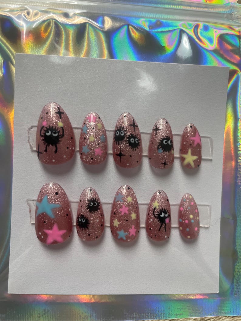 Studio Ghibli Soot Sprites Press on Nails, Hand-painted, Custom-made ...