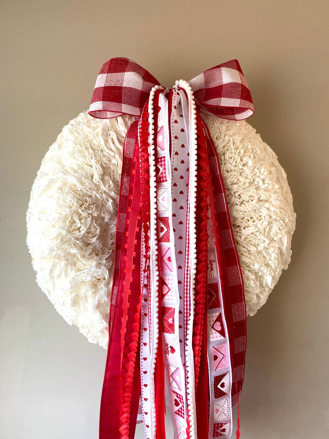 Valentine's Day Ribbon Set, Clip on Ribbons, Gingham Red Ribbon Bundle ...