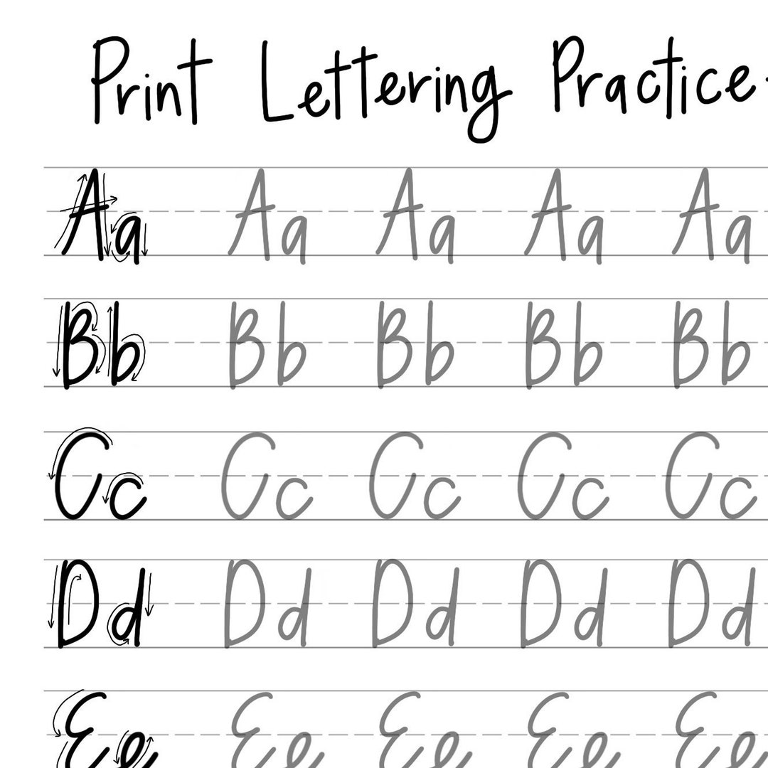 Print Lettering Practice Sheets | Full Alphabet | Uppercase | Lowercase ...