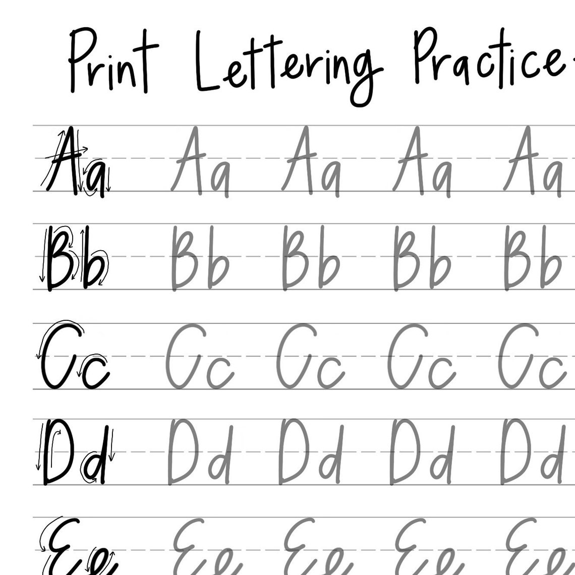 Print Lettering Practice Sheets | Full Alphabet | Uppercase | Lowercase ...
