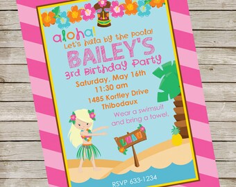 Luau Invitation PIY file Luau girl birthday party Luau | Etsy