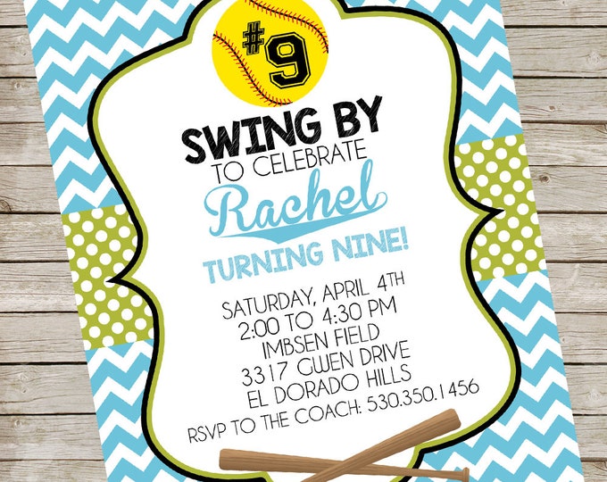 Softball Invitation PIY File Softball Birthday Party Printable Blue and ...