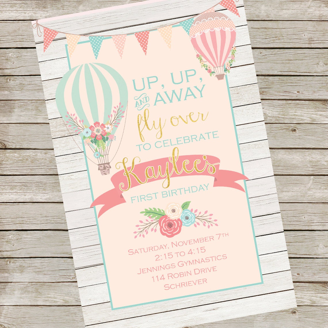 Hot Air Balloon Invitation PIY File ~ Hot Air Balloon Printable ~ Hot ...