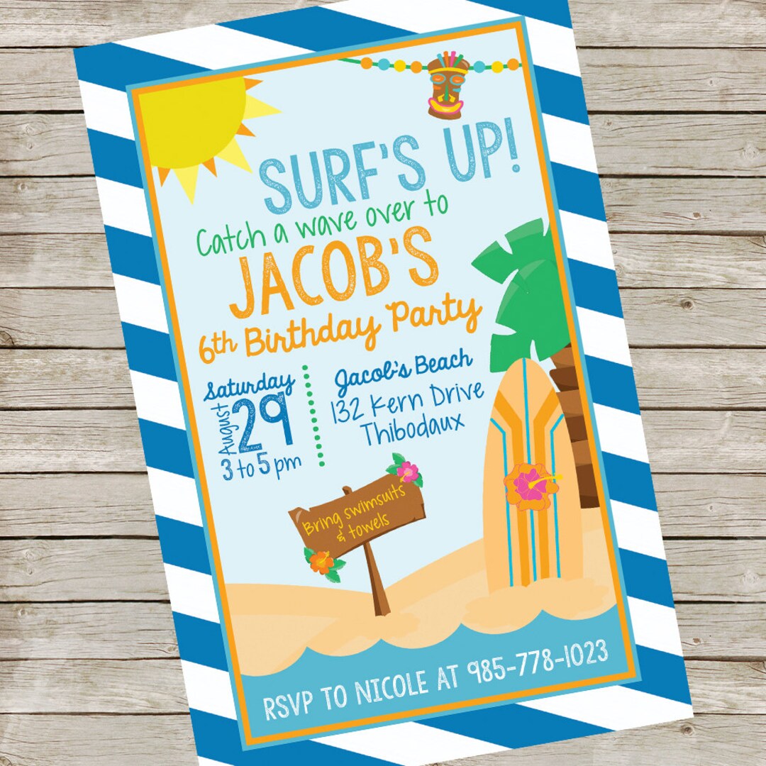 Surfing Invitation PIY File ~ Surf's up Invitation ~ Luau Invitation ...