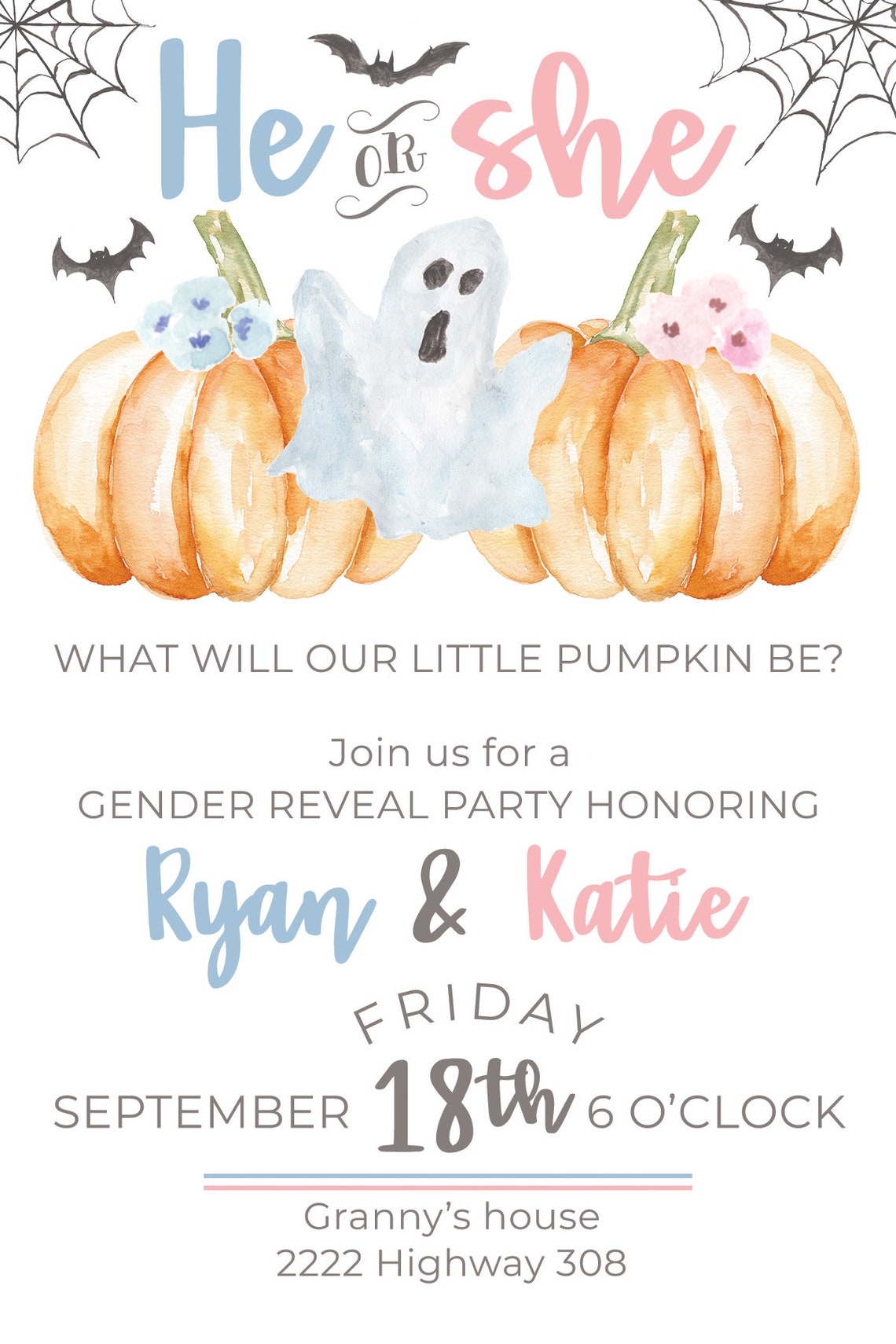 Watercolor Ghost Gender Reveal Party Invitation Baby Shower - Etsy