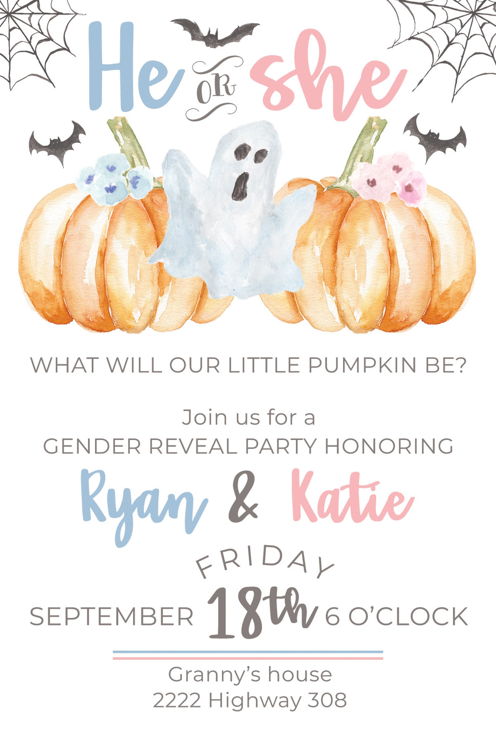 Watercolor Ghost Gender Reveal Party Invitation Baby Shower - Etsy