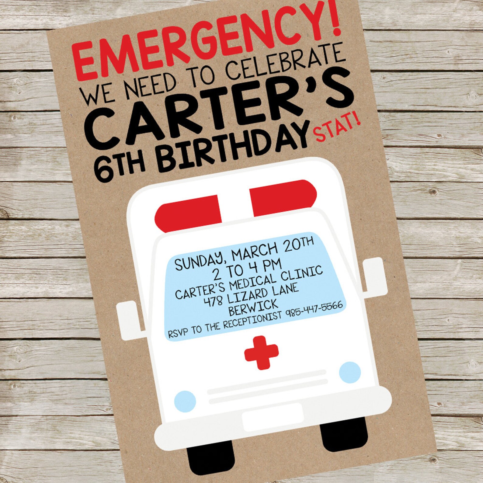 Ambulance Invitation PIY File ~ Medical Doctor Party Printable ...