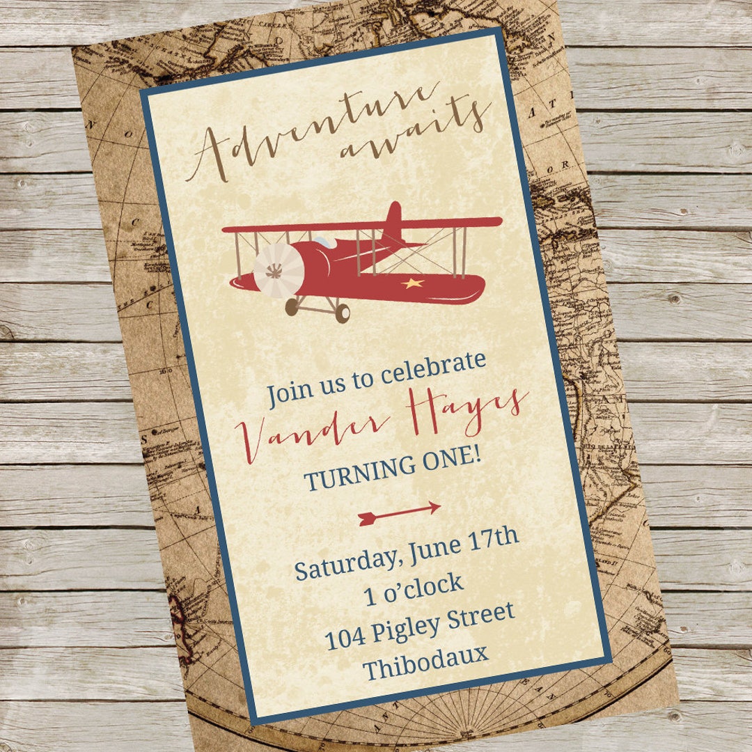 Airplane Map Invitation PIY File ~ Airplane Party Digital File ...