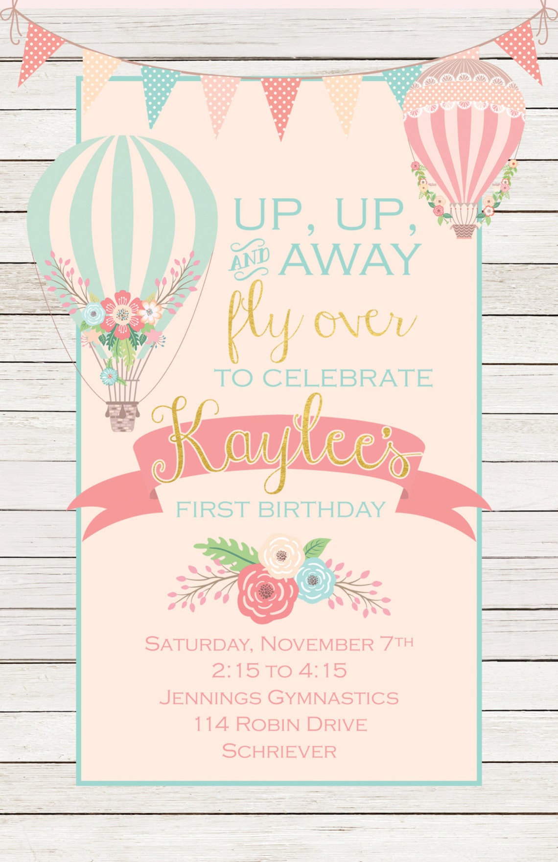 Hot Air Balloon Invitation PIY File ~ Hot Air Balloon Printable ~ Hot ...