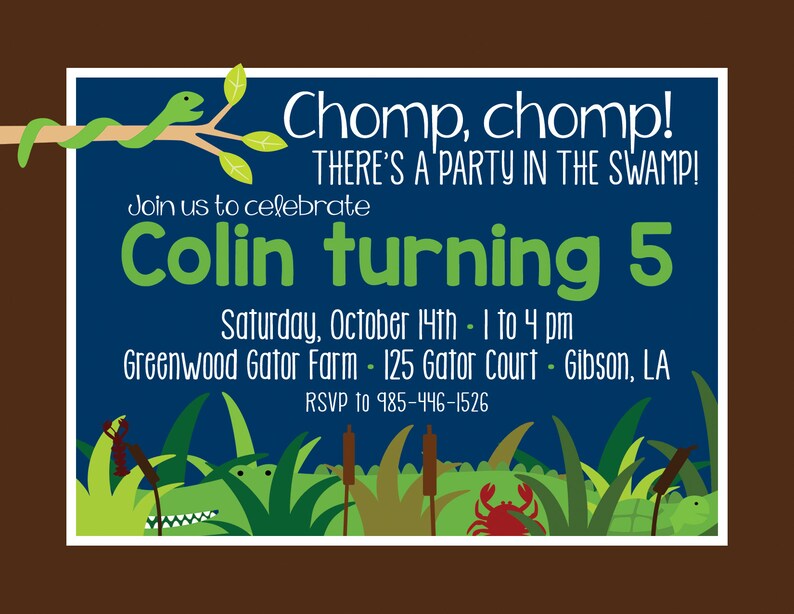 Swamp Invitation PIY File ~ Alligator Printable ~ Swamp Cajun Bayou ...