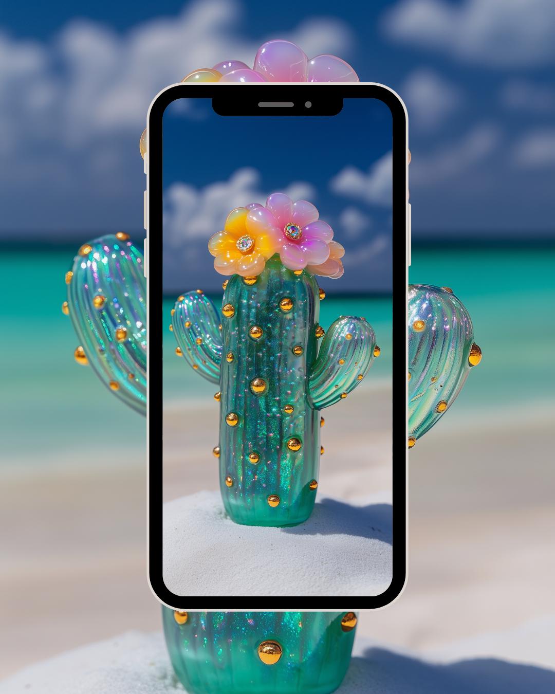 Iridescent Beach Cactus - Digital Print - Phone Wallpaper - Etsy