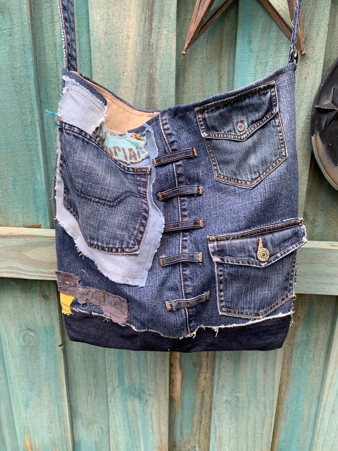 Ready to Ship Boho Denim Jean Tattered Frayed Fabric Purse Collage ...