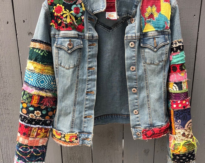Made to Order Hippie Boho Embellished Colorful Denim Jean Jacket - Etsy