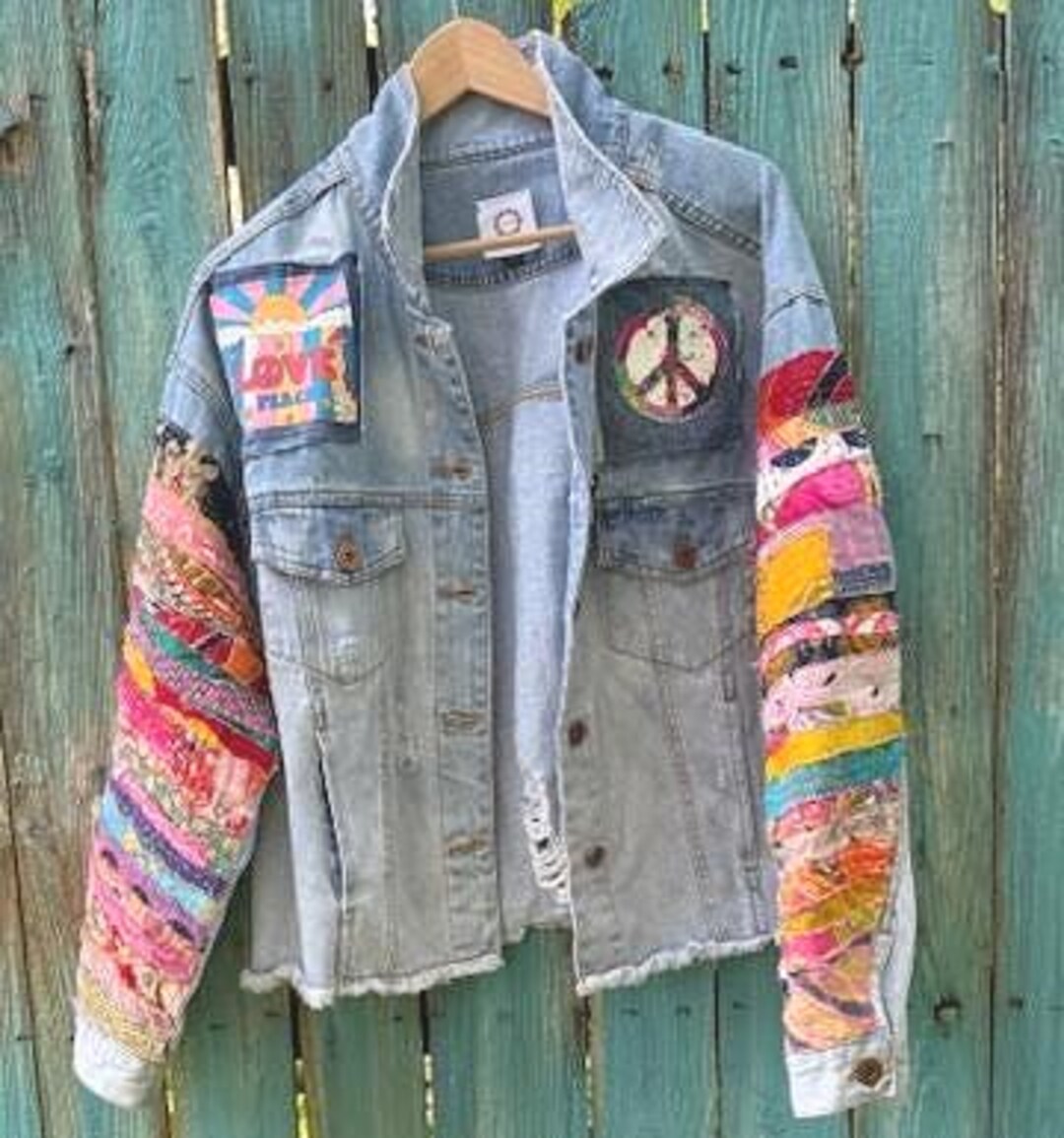 Hippie Boho Embellished Colorful Denim Jean Jacket Ready to Ship - Etsy