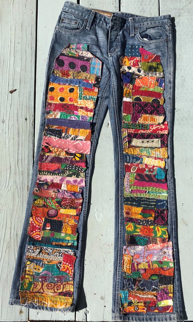 Custom Patchwork Jeans - Kantha Made to Order - Hippie Boho Denim Patch ...