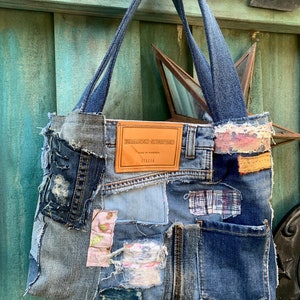 Ready to Ship Boho Denim Jean Tattered Frayed Fabric Purse Collage ...