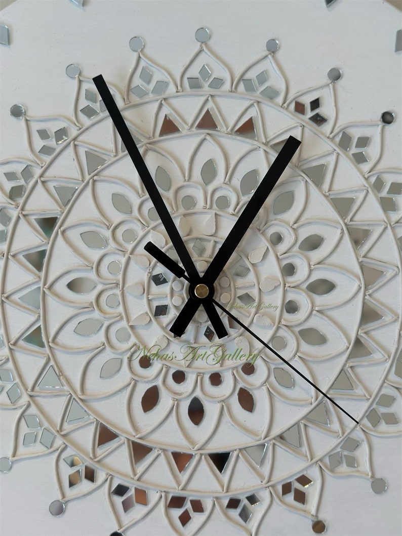 Lippan Art Wall Clock, Mud and Mosaic Mirror Wall Clock, White Wall ...