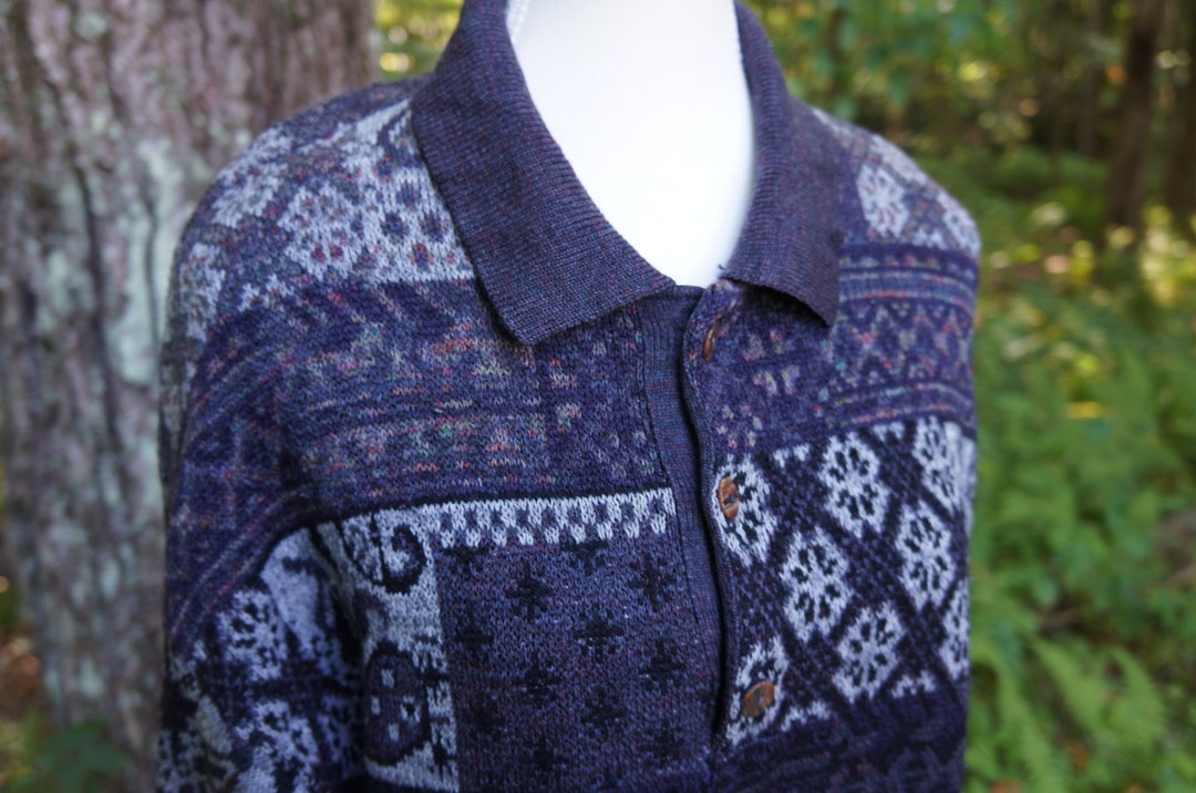Vintage Cottagecore Gray Patterned Grandpa Sweater patchwork Cabincore ...