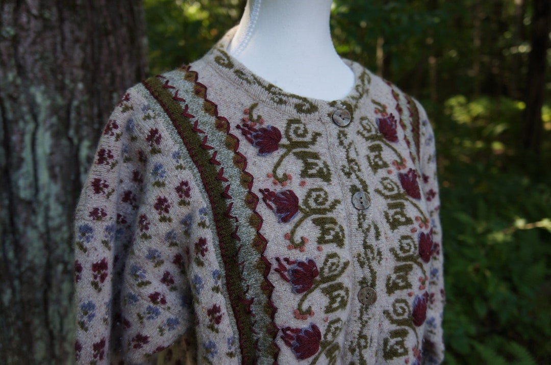 Vintage Embroidered Floral Cottagecore Wool Cardigan - Woolrich - Fairy ...