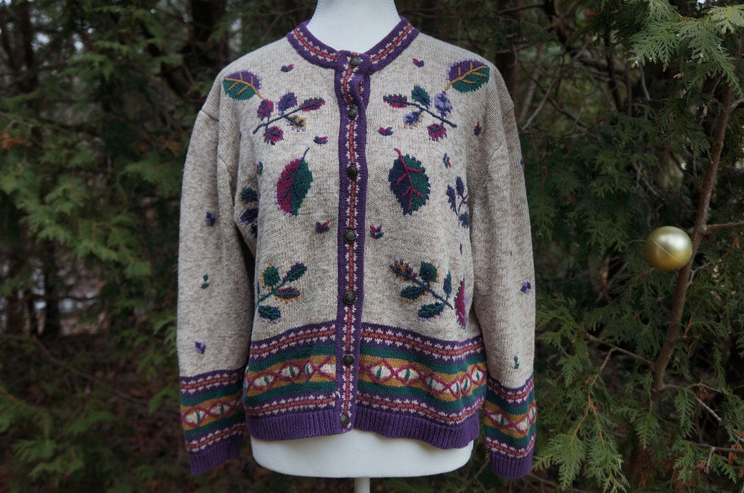 Vintage Cottagecore Grandpa Sweater - Embroidery Floral Nature Cardigan ...