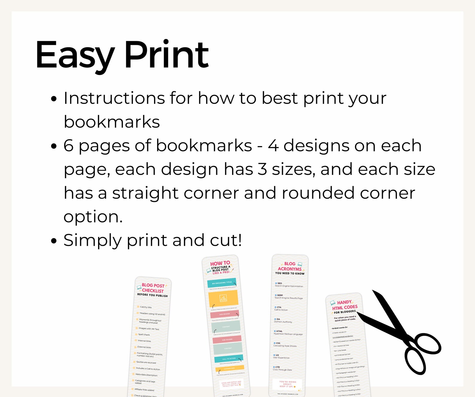 Printable Bookmarks for Bloggers - Cheat Sheet Bookmarks to Print - PDF ...