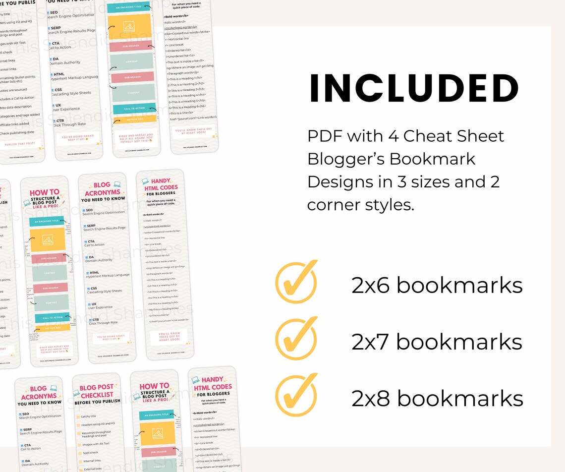 Printable Bookmarks for Bloggers - Cheat Sheet Bookmarks to Print - PDF ...
