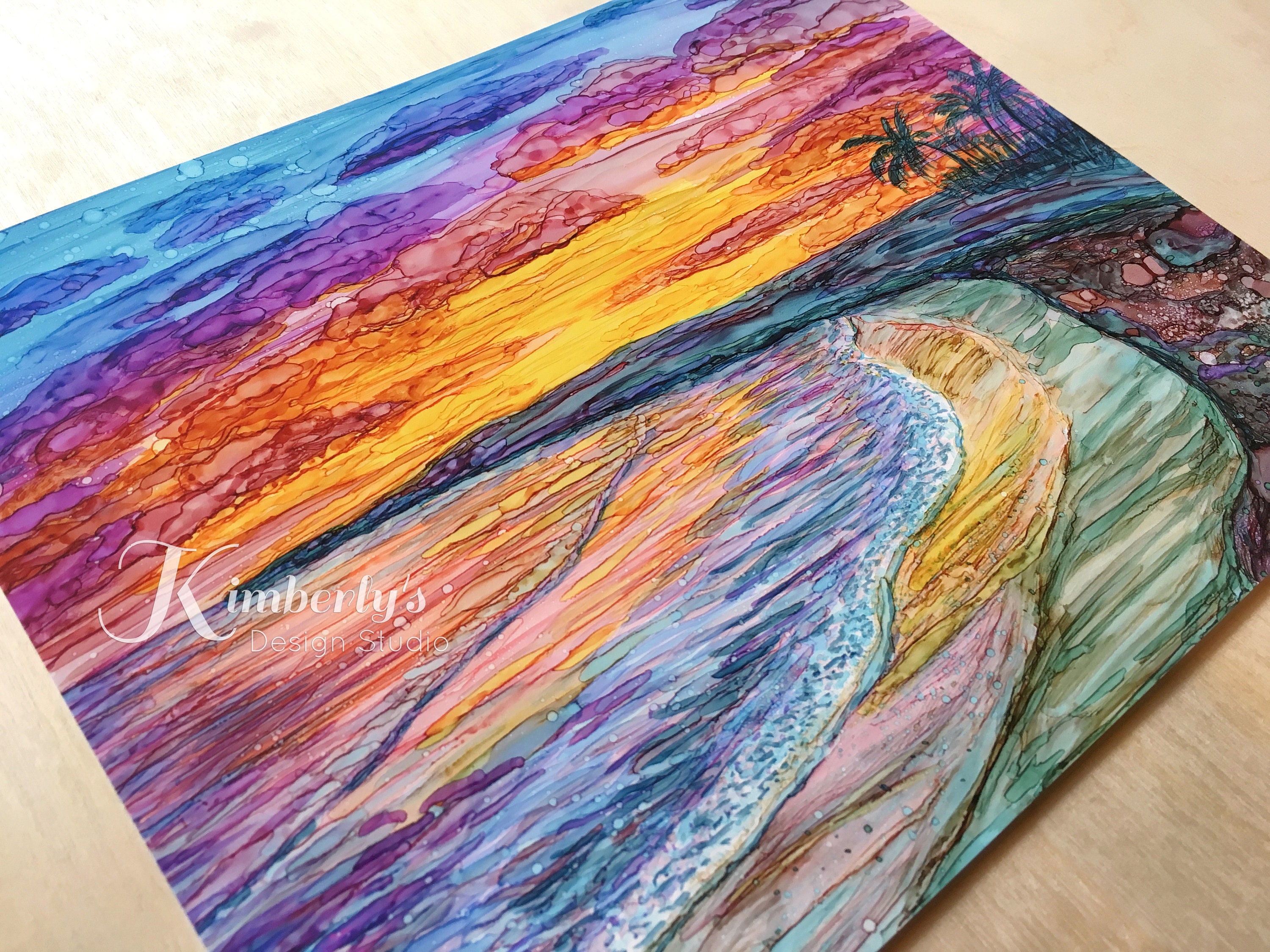 Tropical Beach Sunset, Alcohol Ink, Giclée Fine Art Print - Etsy