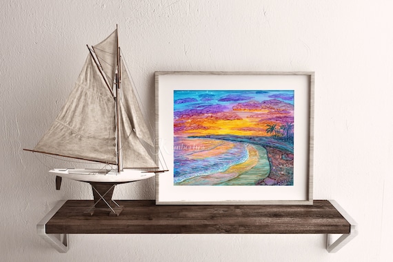 Tropical Beach Sunset Alcohol Ink Giclée Fine art Print | Etsy