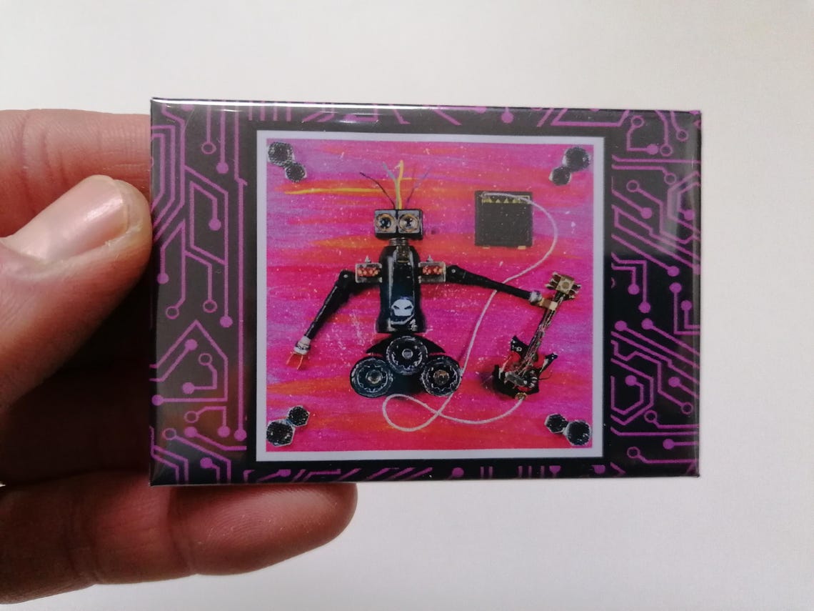 Original Robot Themed Fridge Magnet - "rockin' Robot" (heavy Metal ...