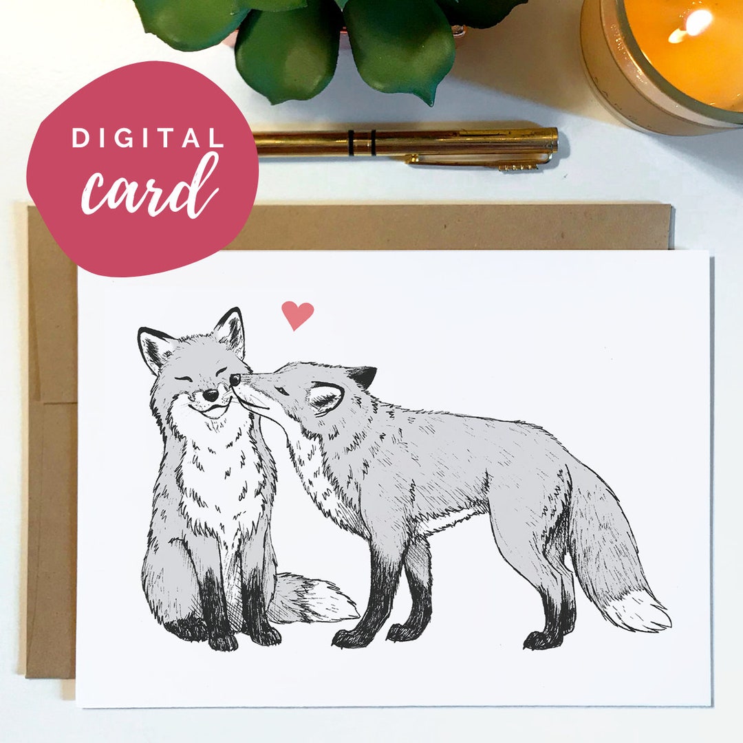 Sweet Fox Card Printable for Your Loved One, Cute Valentines Card ...