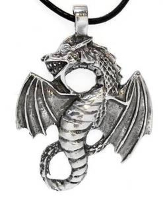 Pewter Dragon Fantasy Magical Gothic Pendant on Leather or | Etsy