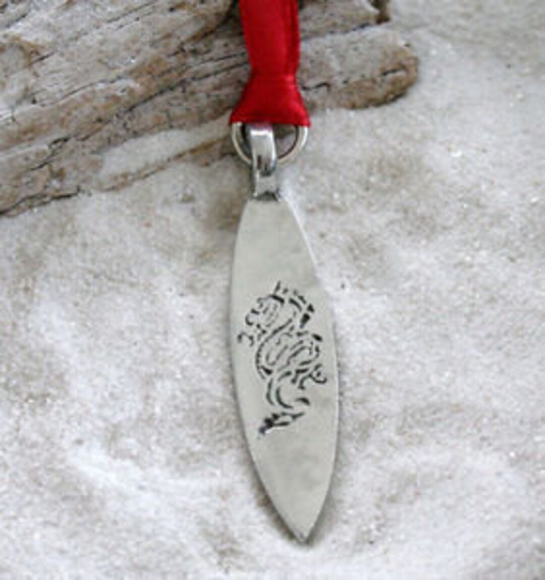 Pewter Surfboard Dragon Surfer Silver Christmas Ornament and Holiday ...