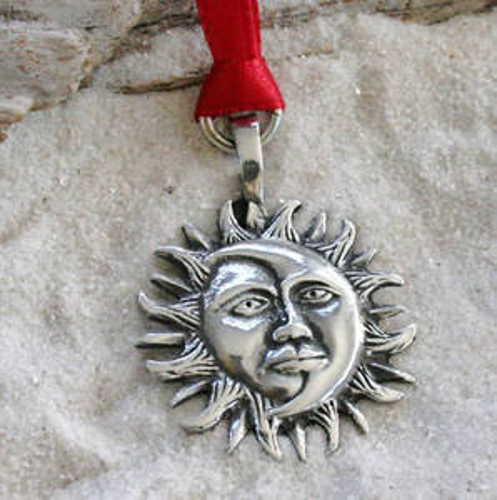 Pewter Sun Moon Face Lunar Solar Celestial Pagan Christmas Ornament and ...