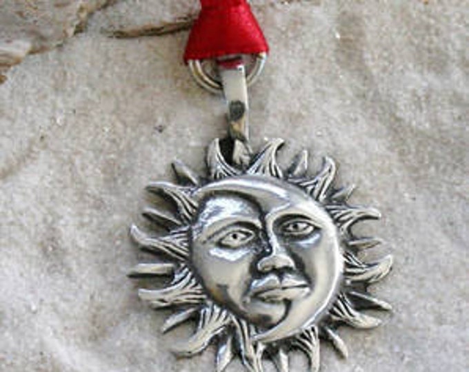Pewter Sun Moon Face Lunar Solar Celestial Pagan Christmas Ornament and ...