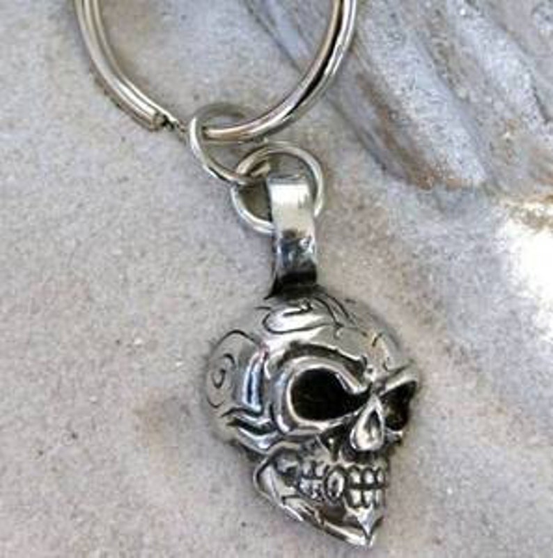 Pewter Skull Tribal Maori Silver Keychain Key Ring 21H-KC - Etsy