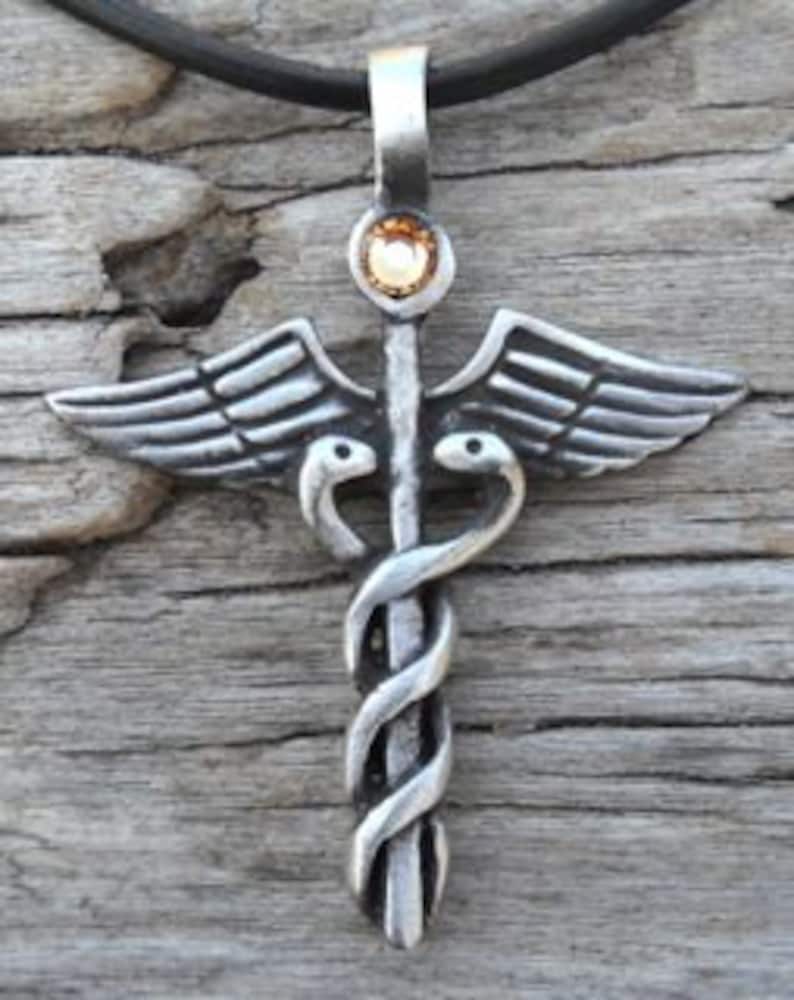 Pewter Caduceus Medical Nurse RN DR Snake Rod Pendant With - Etsy