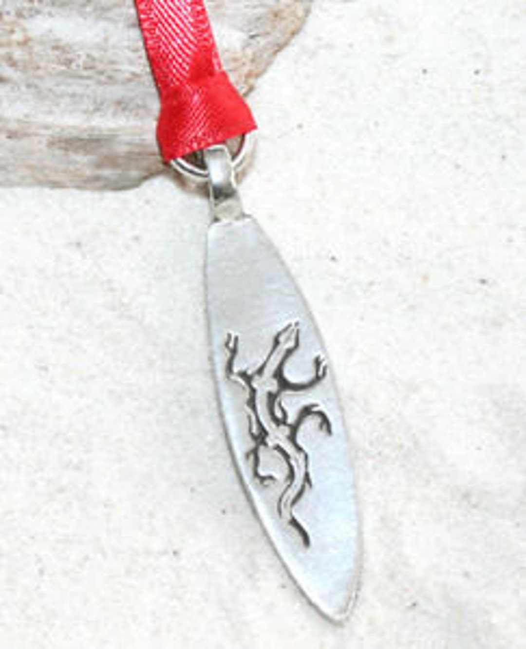 Pewter Surfboard Lizard Gecko Salamander Silver Christmas Ornament and ...