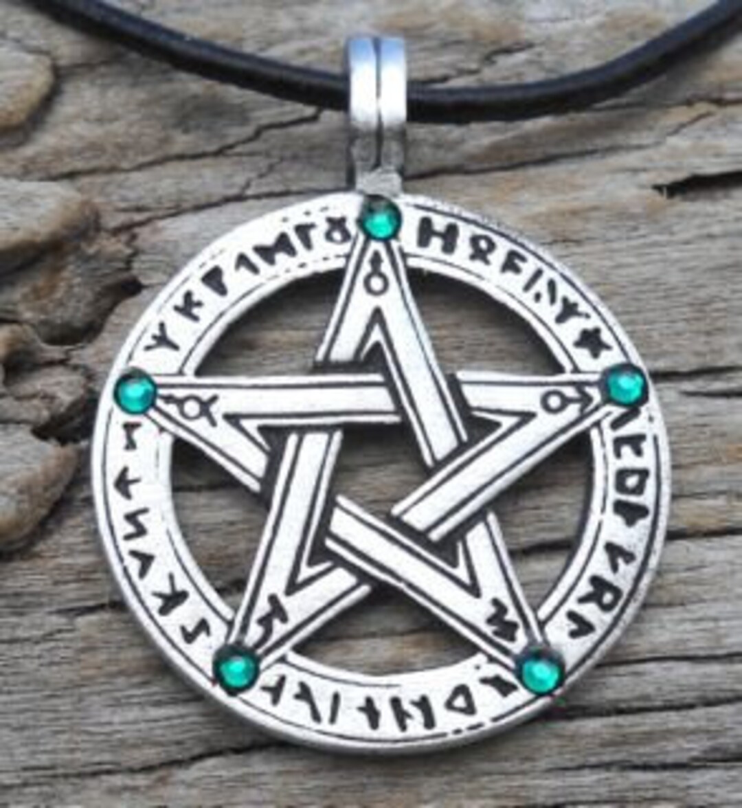 Pewter Pentagram Swarovski Crystal Pendant, Pagan Wiccan Pentacle With ...