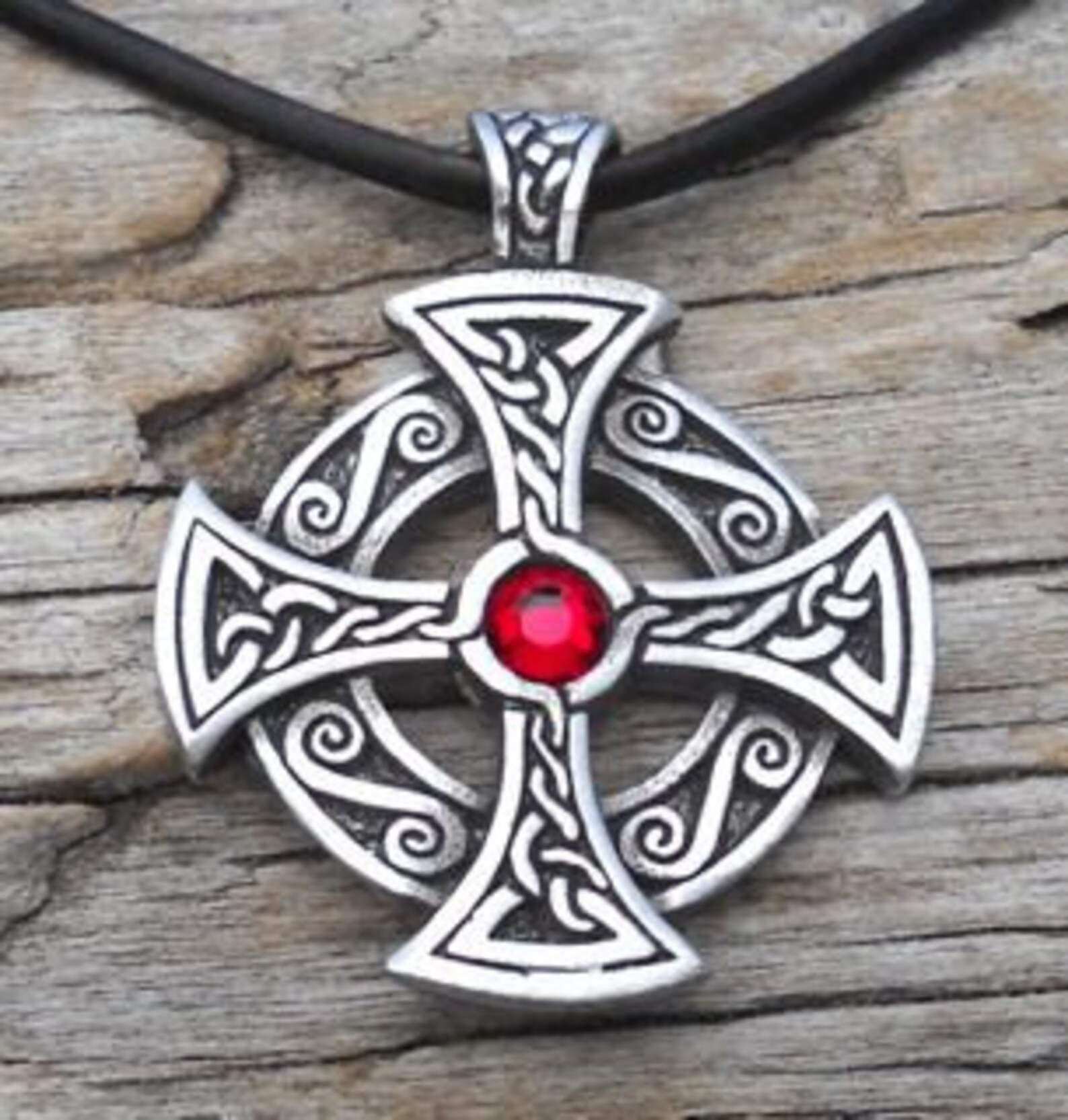 Pewter Solar Cross Swarovski Crystal Celtic Druid Irish Red | Etsy