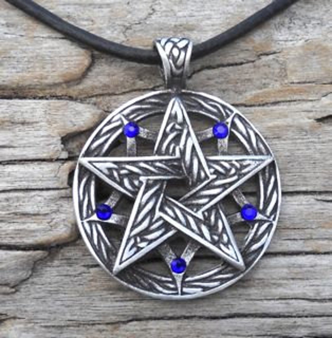 Pewter Double Pentagram Celtic Pagan Pentacle Pendant With Swarovski ...