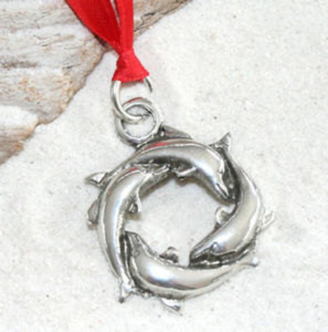 Pewter Dolphin Circle Porpoise Christmas Ornament and Holiday ...
