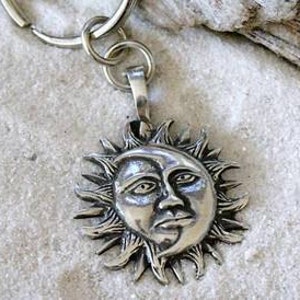 Pewter Sun Moon Face Lunar Solar Celestial Pagan Keychain Key - Etsy