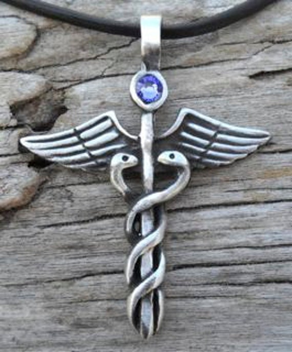 Pewter Caduceus Medical Nurse RN DR Snake Rod Pendant With | Etsy