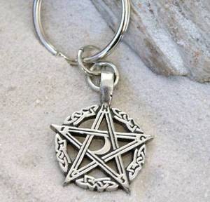 Pewter Pentagram Crescent Moon Pagan Pentacle Keychain 304 - Etsy