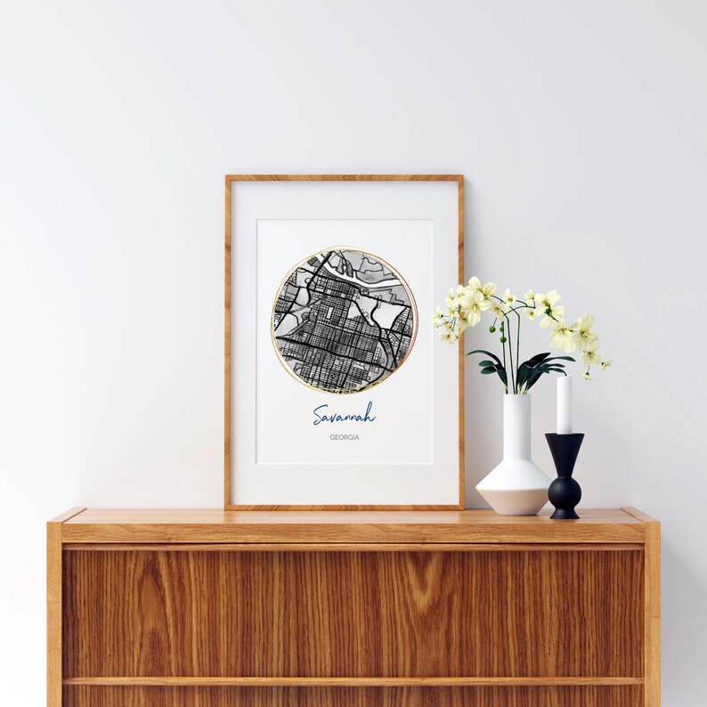 Savannah GA Map Art. Digital Download- Map Art | Savannah Art Print ...