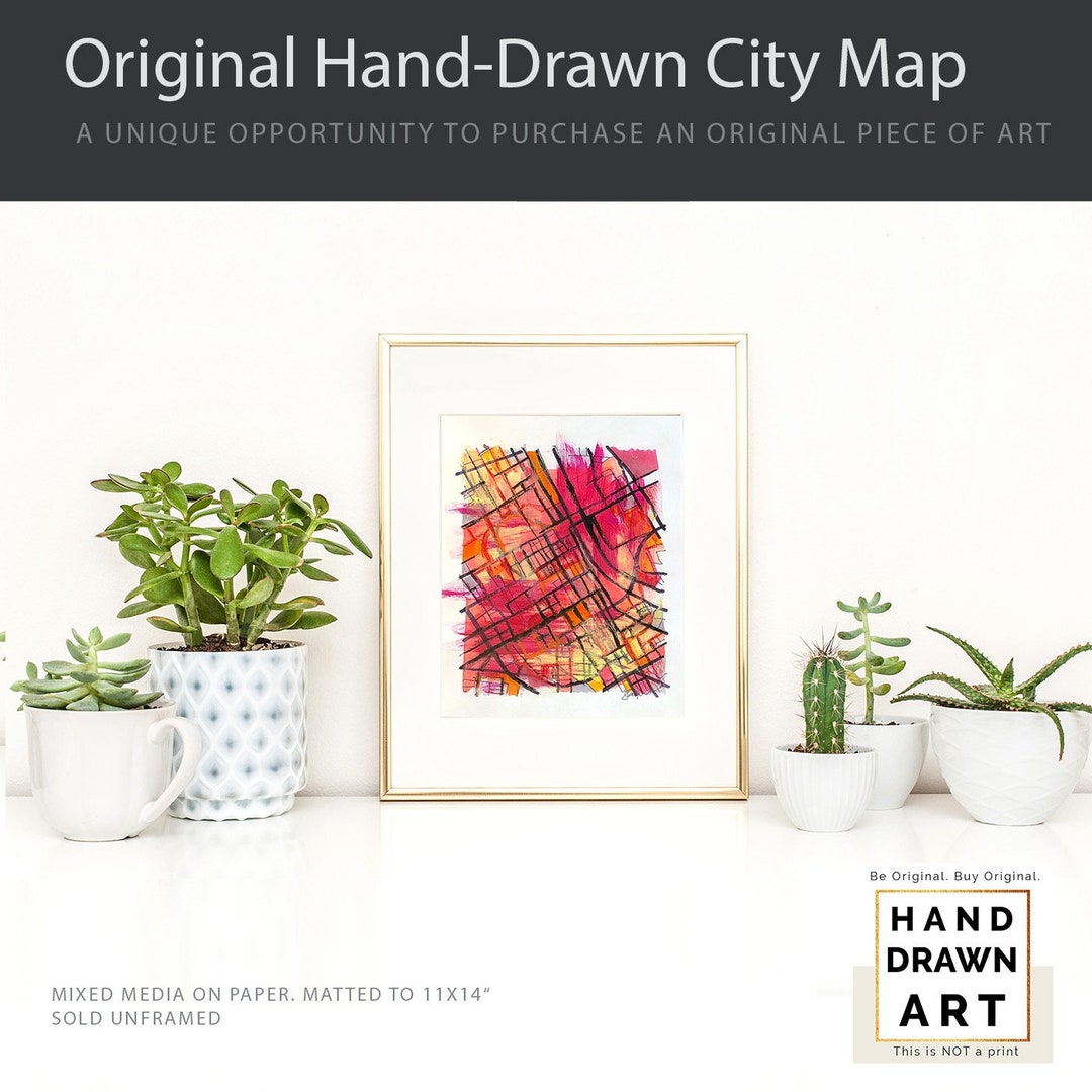 Downtown Nashville Map Art Original Artwork, Mixed Media on Paper ...