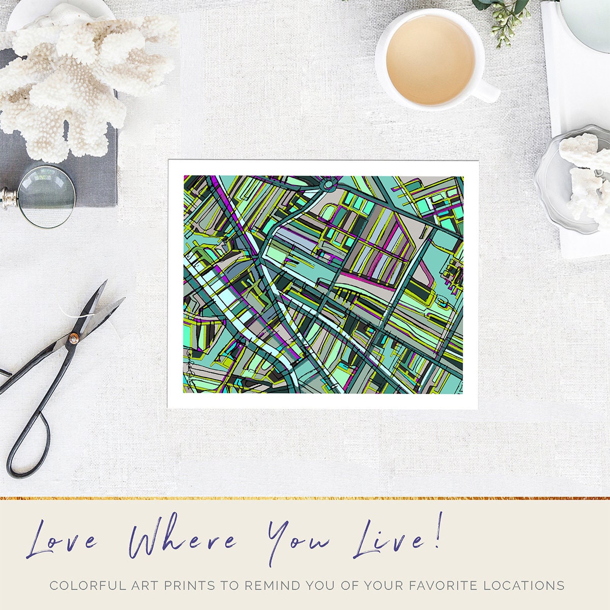 Davis Square Abstract Art Print, Boston City Maps, Newlywed Gift ...