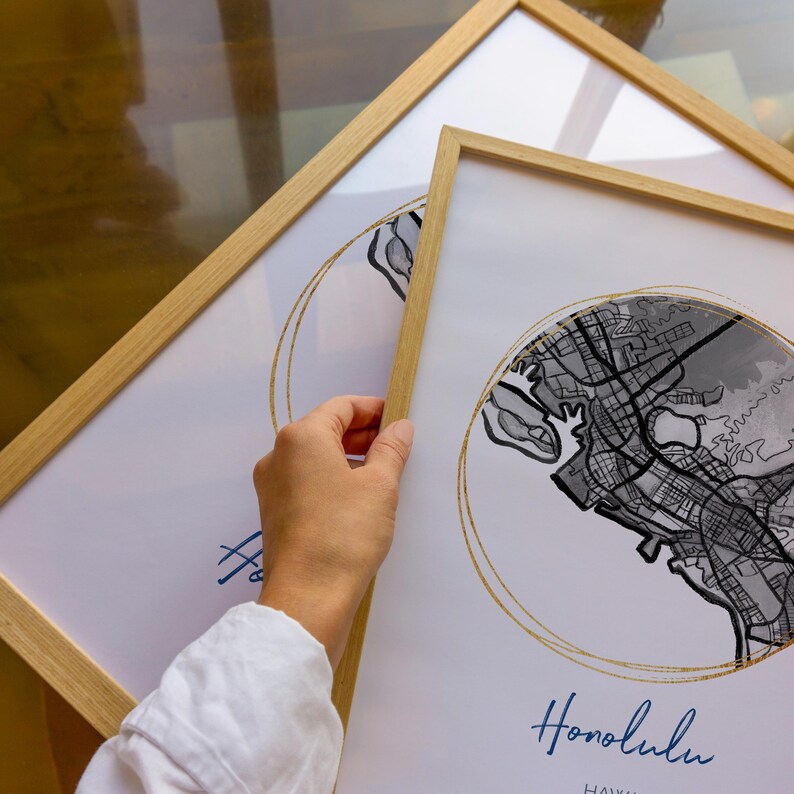 Honolulu HI Map Art. Digital Download -map Art | Honolulu Art Print ...