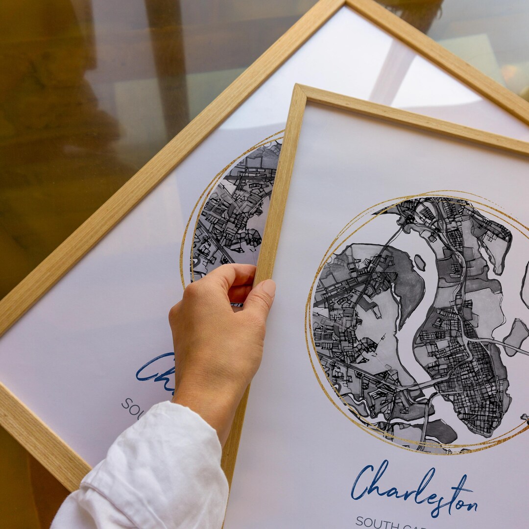 Charleston SC Map Art. Digital Download -map Art | Charleston Art Print ...