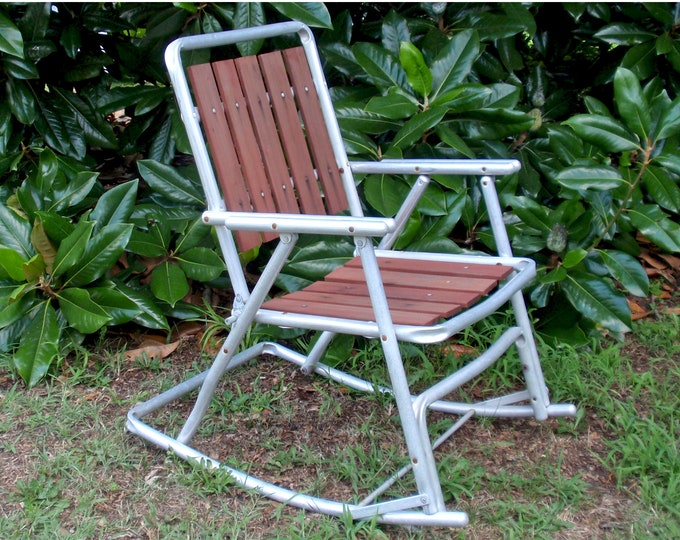 Vintage Redwood and Aluminum Folding Rocking Chair - Etsy